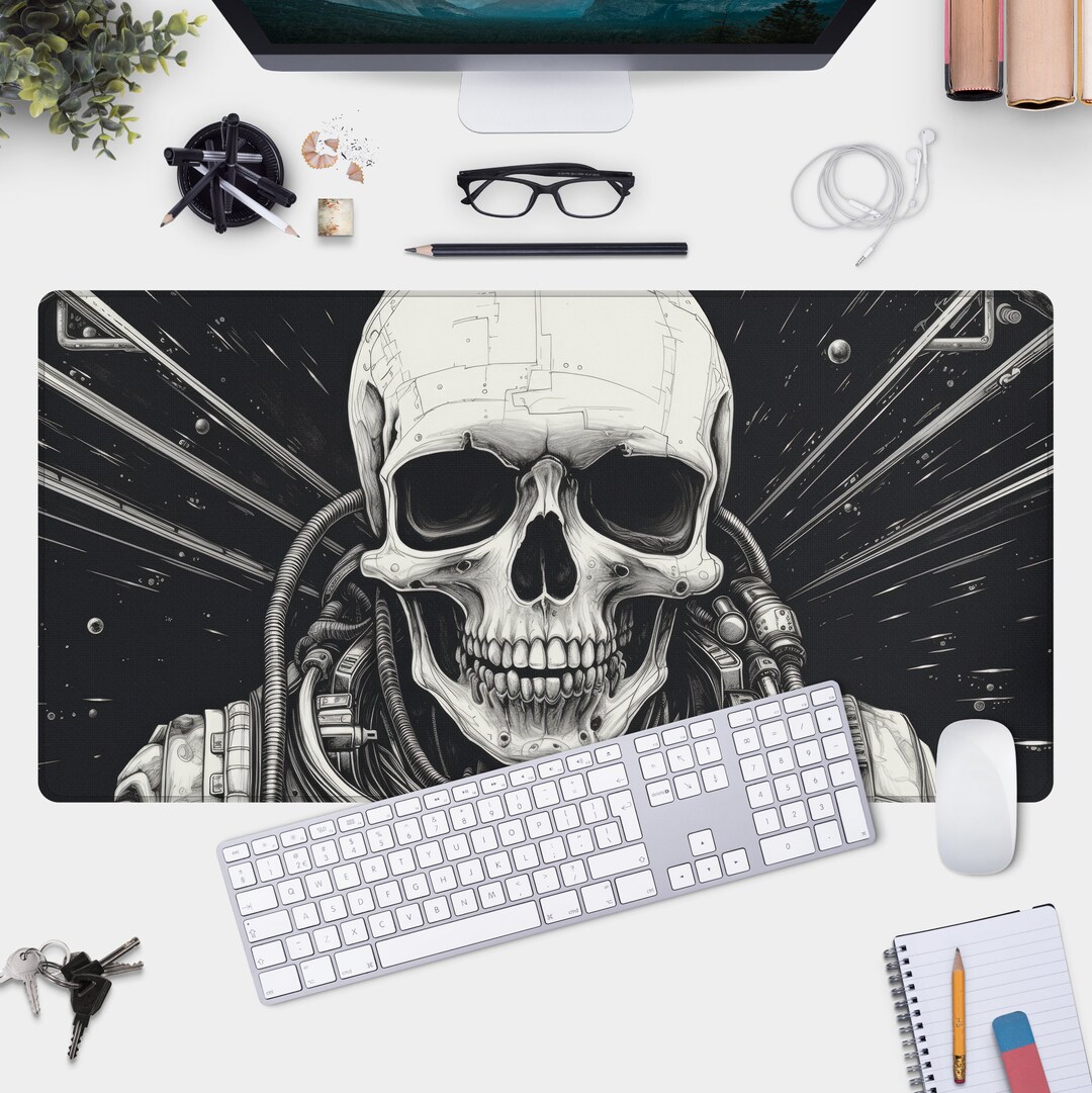 Skeleton Astronaut Desk Mat - Space Inspired Gamer Pad, Grungy Gothic ...