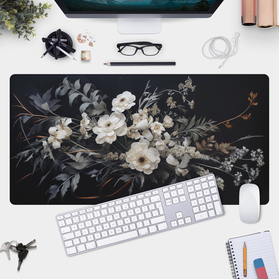 Moody Flower Desk Mat - Dark Academia and Cottagecore Gamer Pad - Etsy