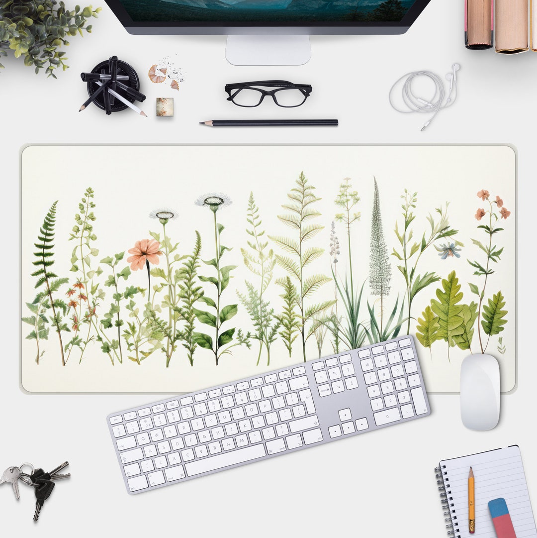 Flowers and Ferns Cottagecore Minimal Mouse Pad - Rustic Desk Mat for ...