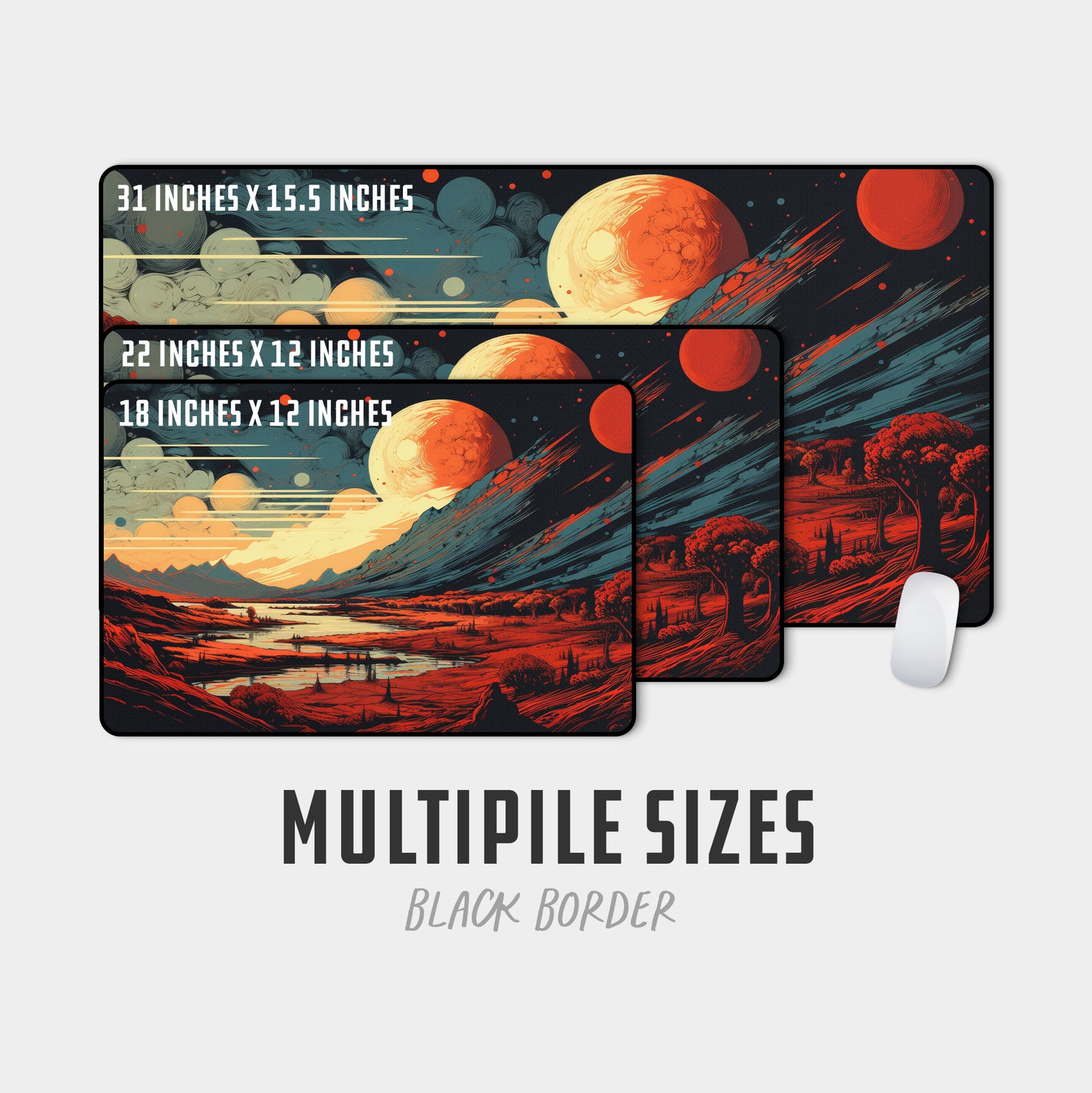 Retro Space Desk Mat | Gaming Mouse Pad | Planet Landscape Gamer Pad - Etsy