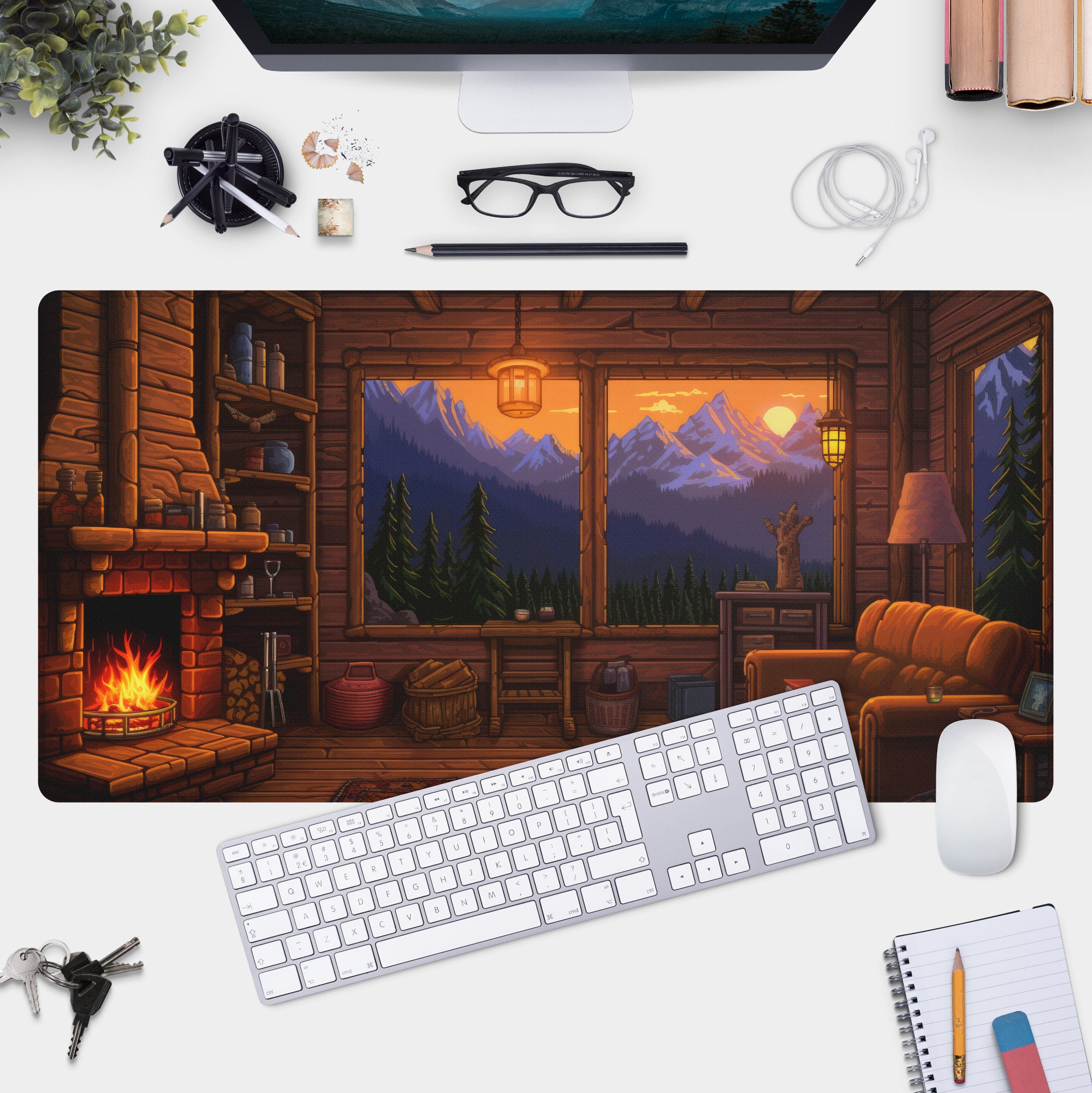Cozy Cabin Desk Mat Retro Game Style Gamer Pad, Pixel Art Design - Etsy