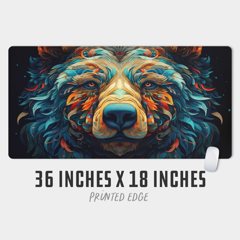 Vibrant Grizzly Bear Desk Mat, Colorful Gaming Mouse Pad, Mythical ...