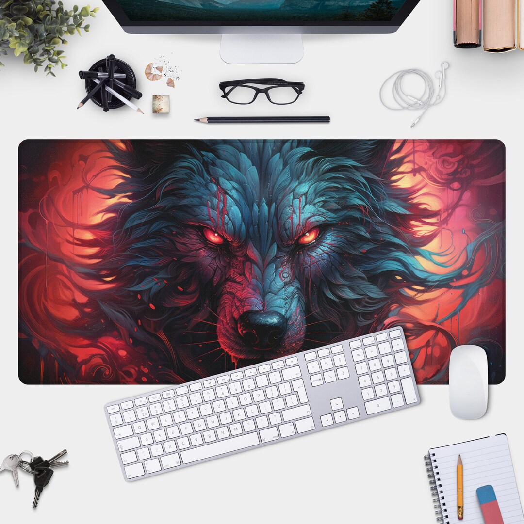 Wolf Desk Mat - Enhanced Gaming Experience With Haunting Wolf Face - Etsy