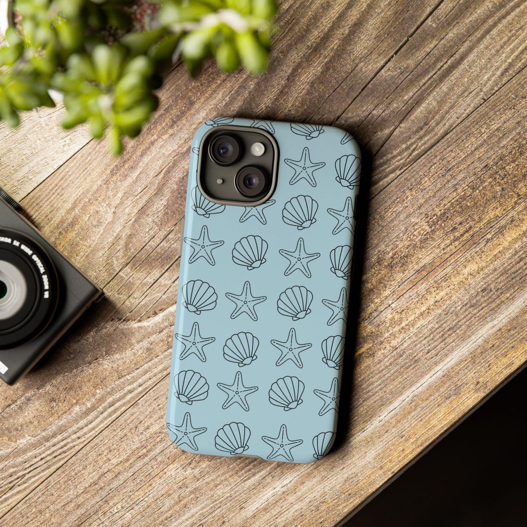 Blue Seashells and Starfish Phone Case, Cute Minimalist Design, Perfect ...