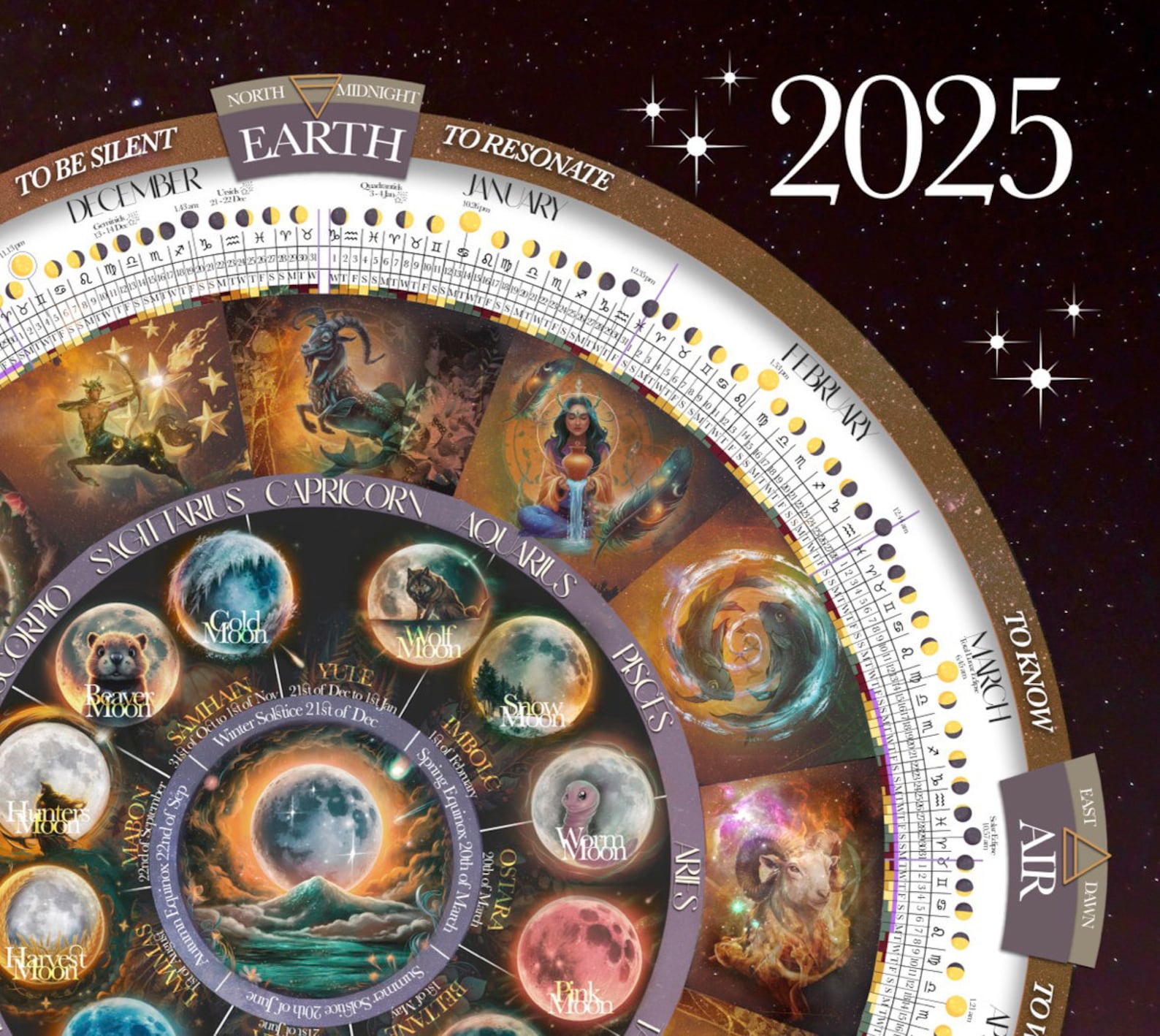 Moon Phase Lunar Calendar 2025 - Etsy UK