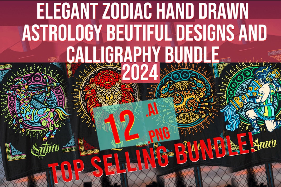 Elegant Zodiac Hand Drawn Astrology Horoscope Print on Demand Digital ...