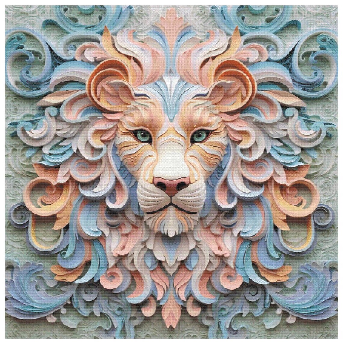 Paper Quilled Lion - Cross Stitch Pattern - Full Coverage - PDF Digital ...