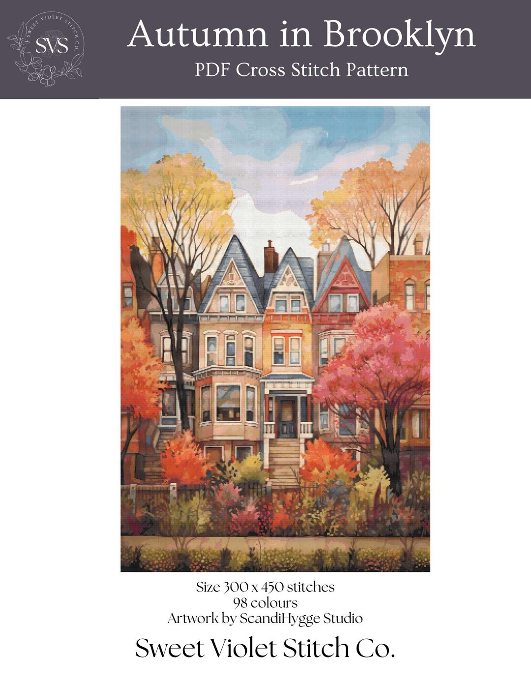 Autumn in Brooklyn - Cross Stitch Pattern - Full Coverage - PDF Digital ...
