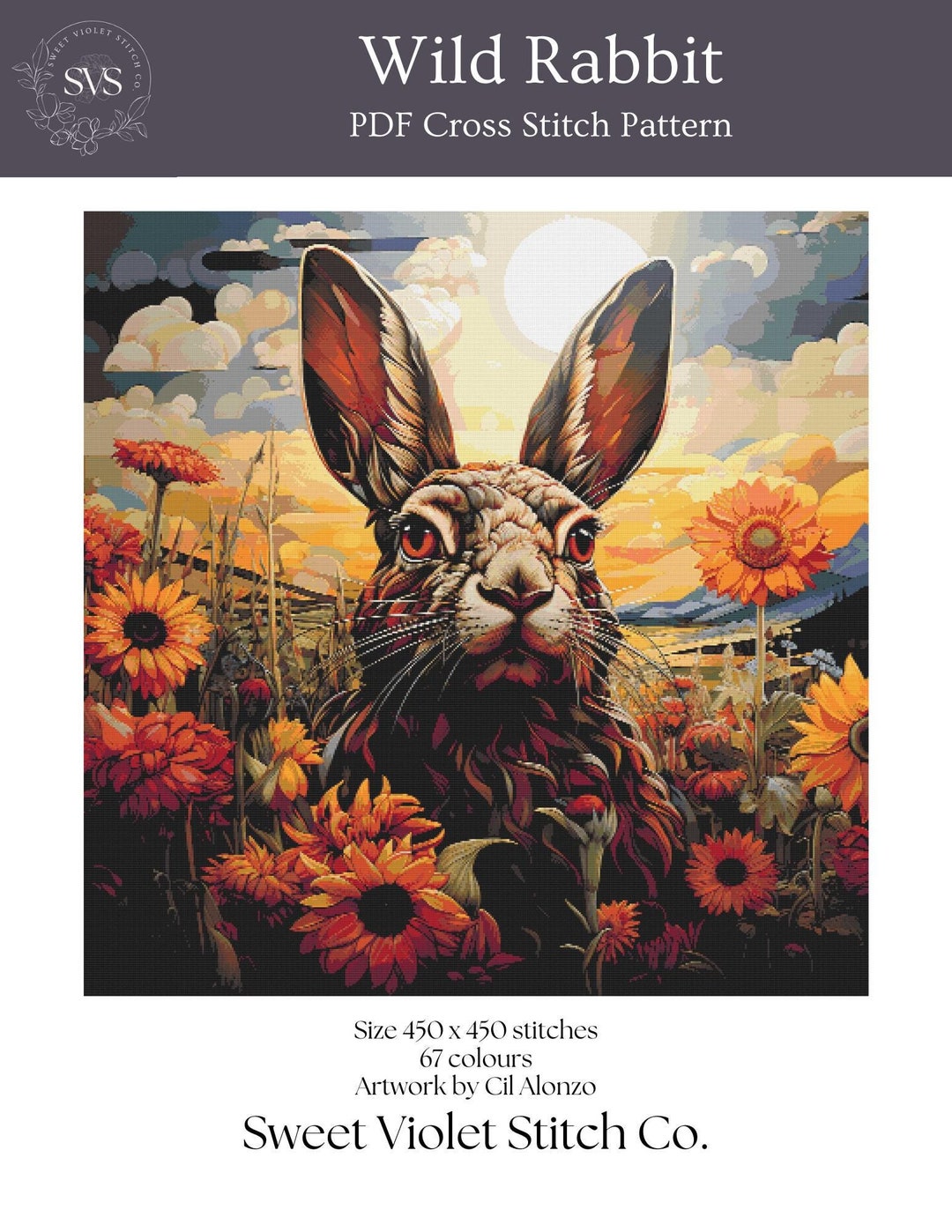 Wild Rabbit - Cross Stitch Pattern - Full Coverage - PDF Digital ...