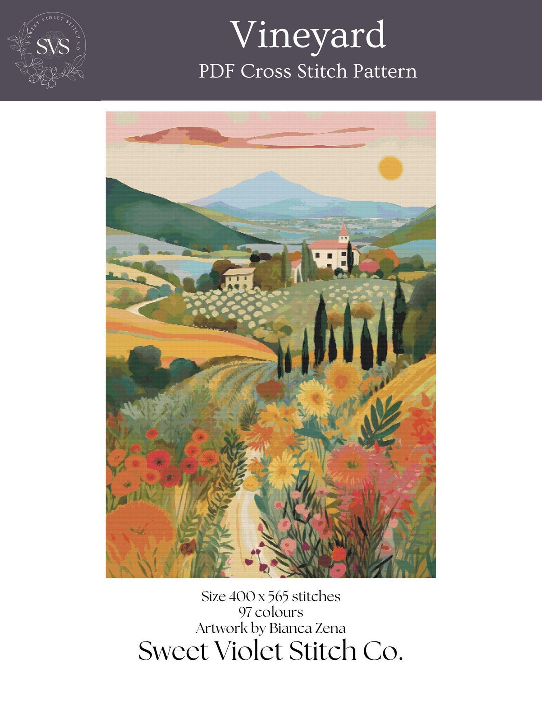 Vineyard - Cross Stitch Pattern - Full Coverage - PDF Digital Download ...