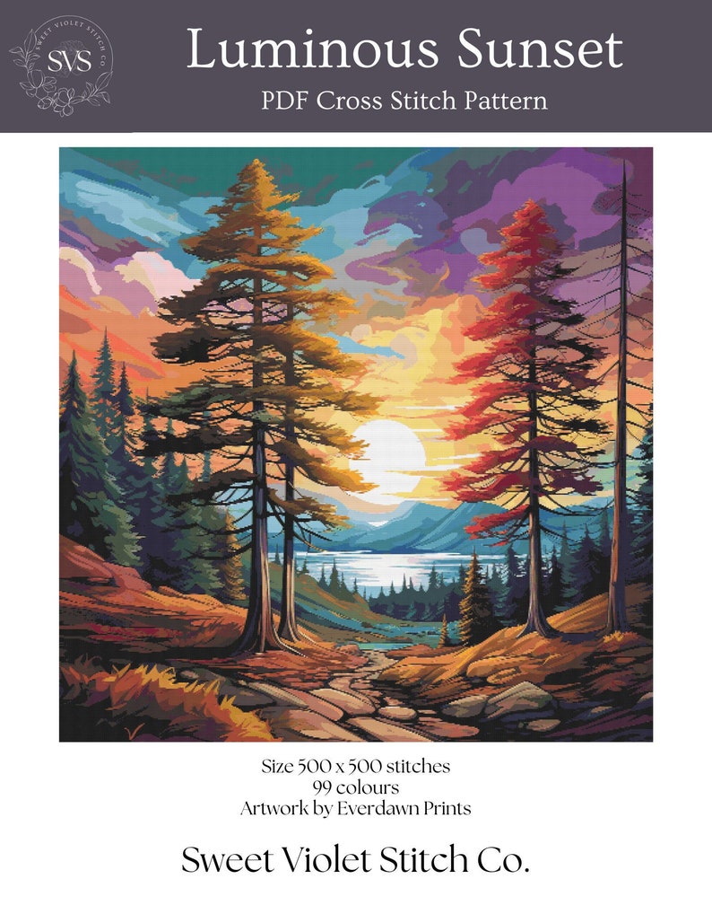Luminous Sunset - Cross Stitch Pattern - Full Coverage - PDF Digital ...