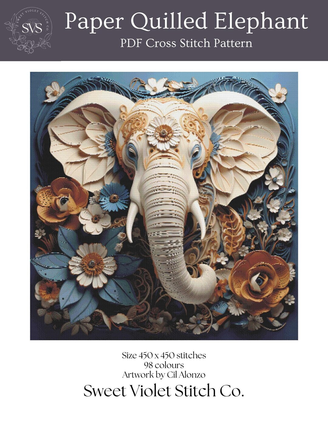 Paper Quilled Elephant - Cross Stitch Pattern - Full Coverage - PDF ...