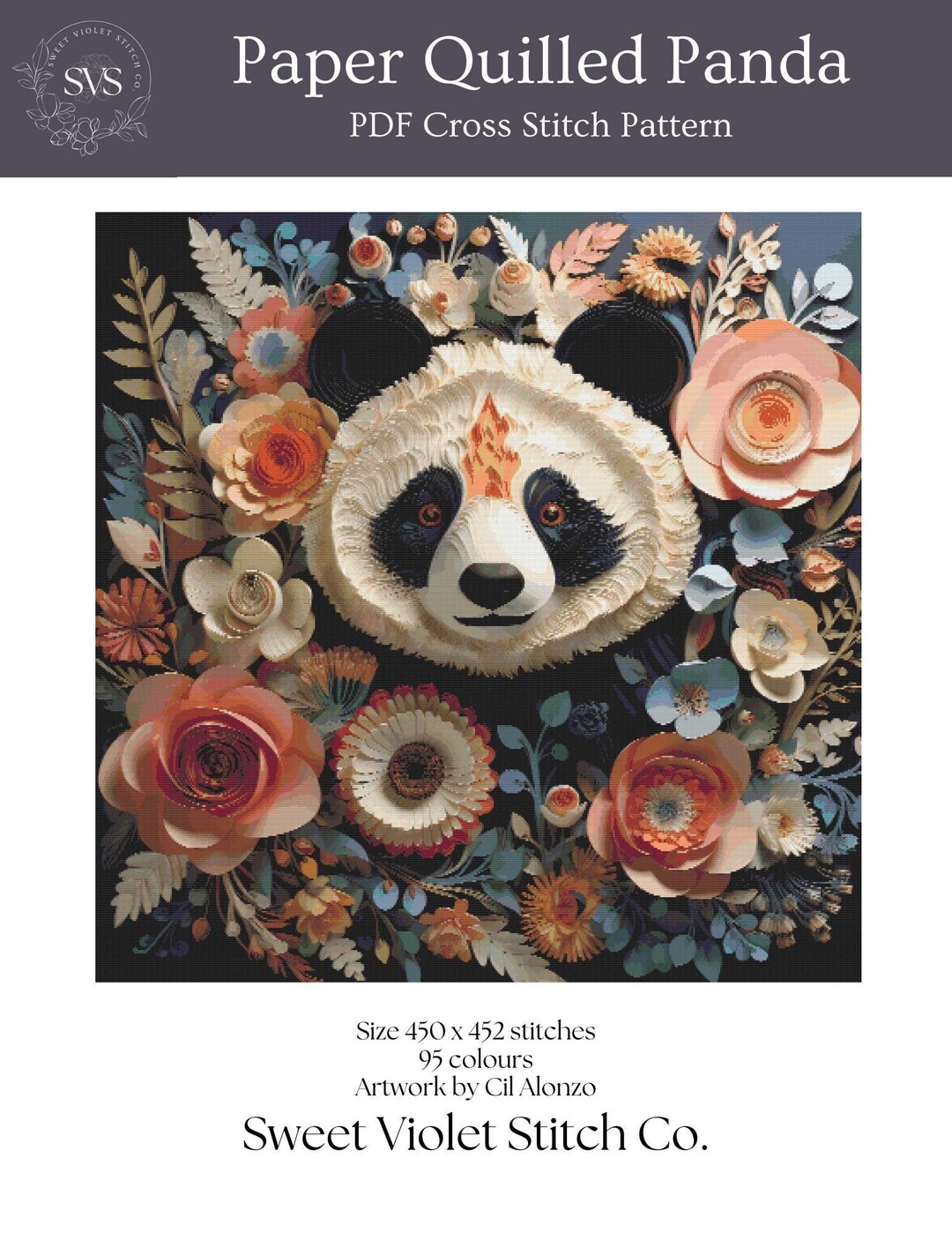 Paper Quilled Panda - Cross Stitch Pattern - Full Coverage - PDF ...