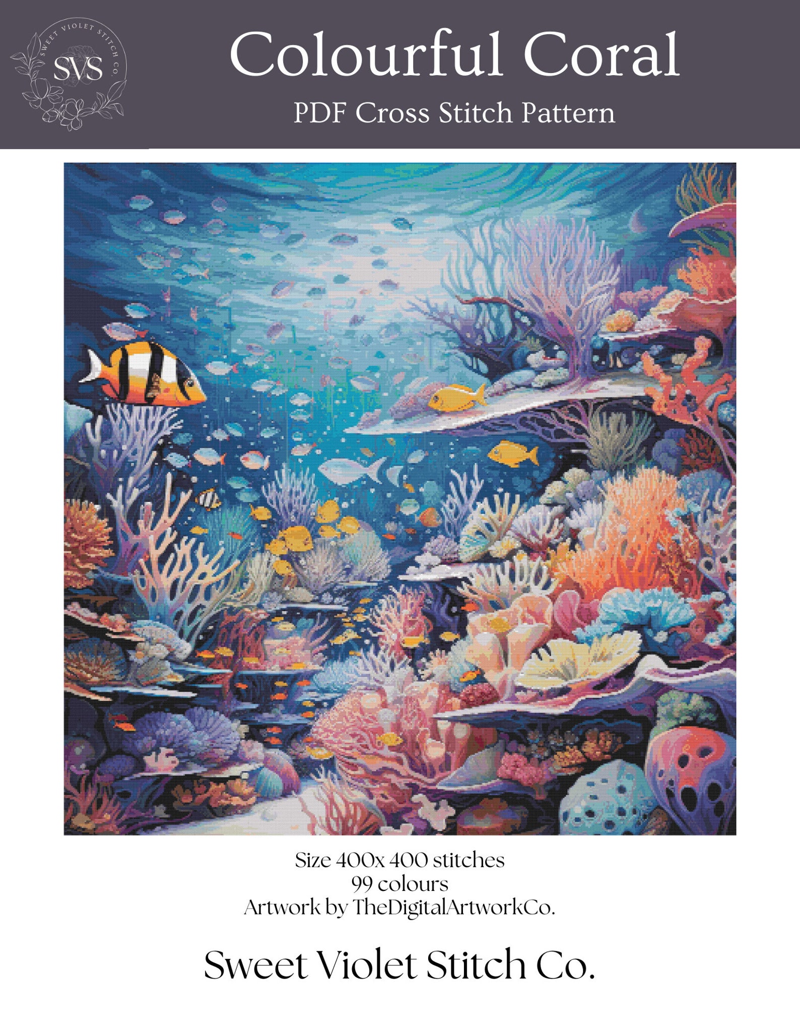 Colorful Coral - Cross Stitch Pattern - Full Coverage - PDF Digital ...