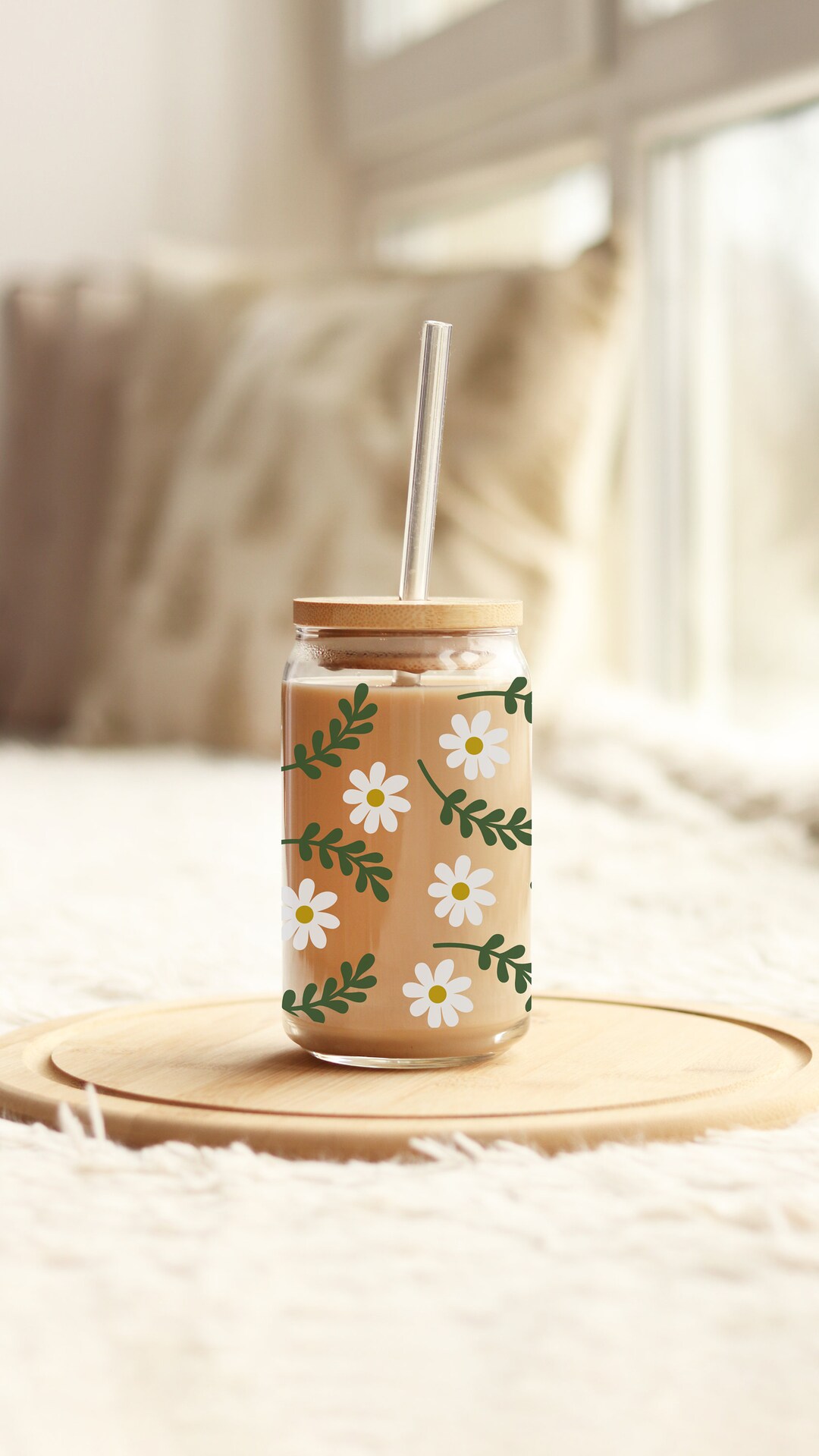 Daisy Floral Soda Can Glass Libby Soda Can, Cup With Lid, Cup With ...