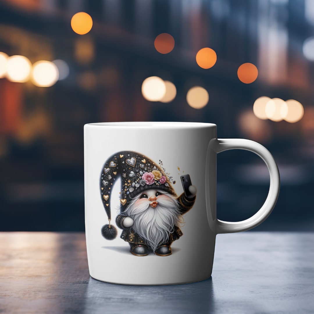 Selfie Gnome Accent Coffee Mug, Capture the Moment Selfie Gnome Coffee ...