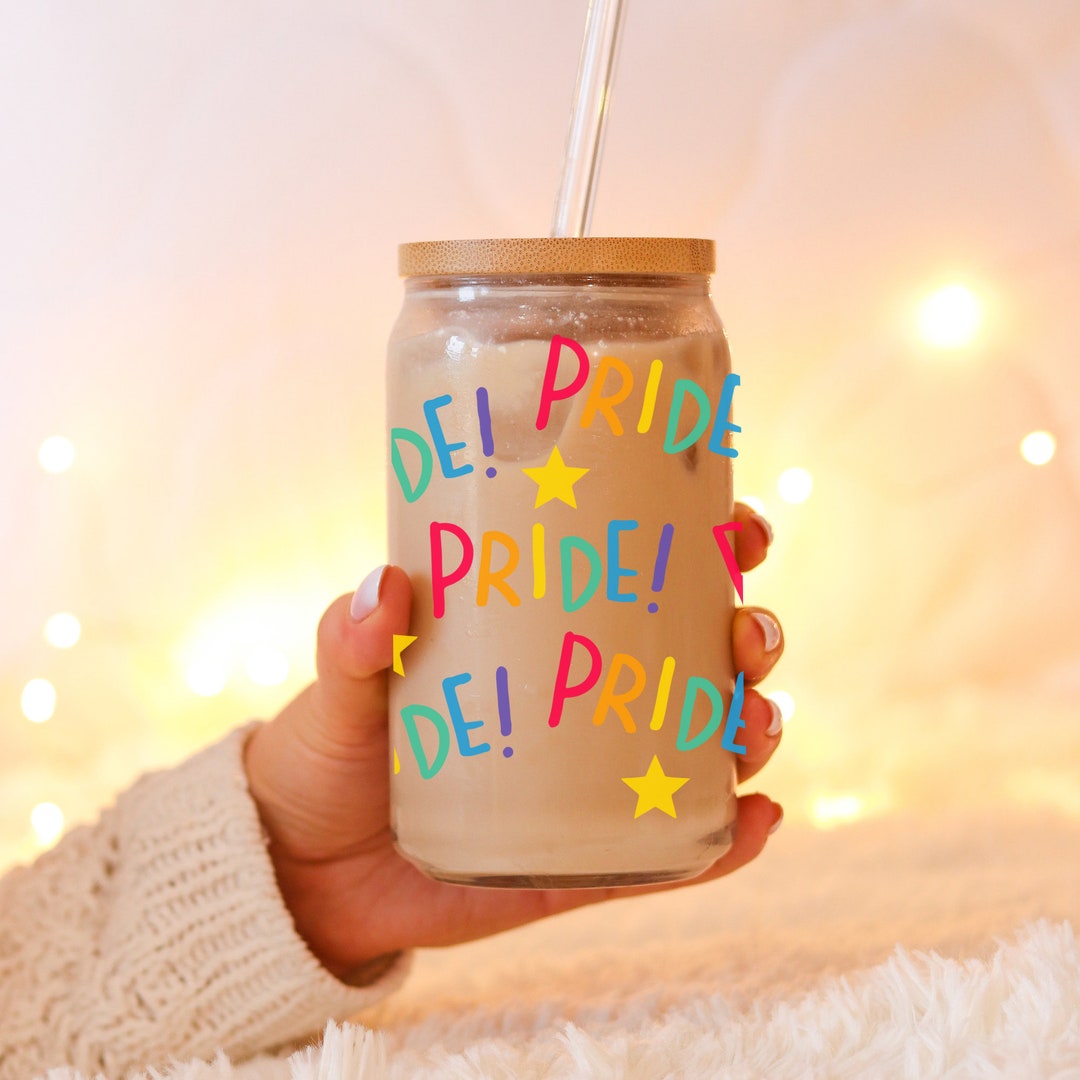 Pride 16 Oz Glass Can, LGBTQ Gifts, Personalized Rainbow Cup, Beer Can ...
