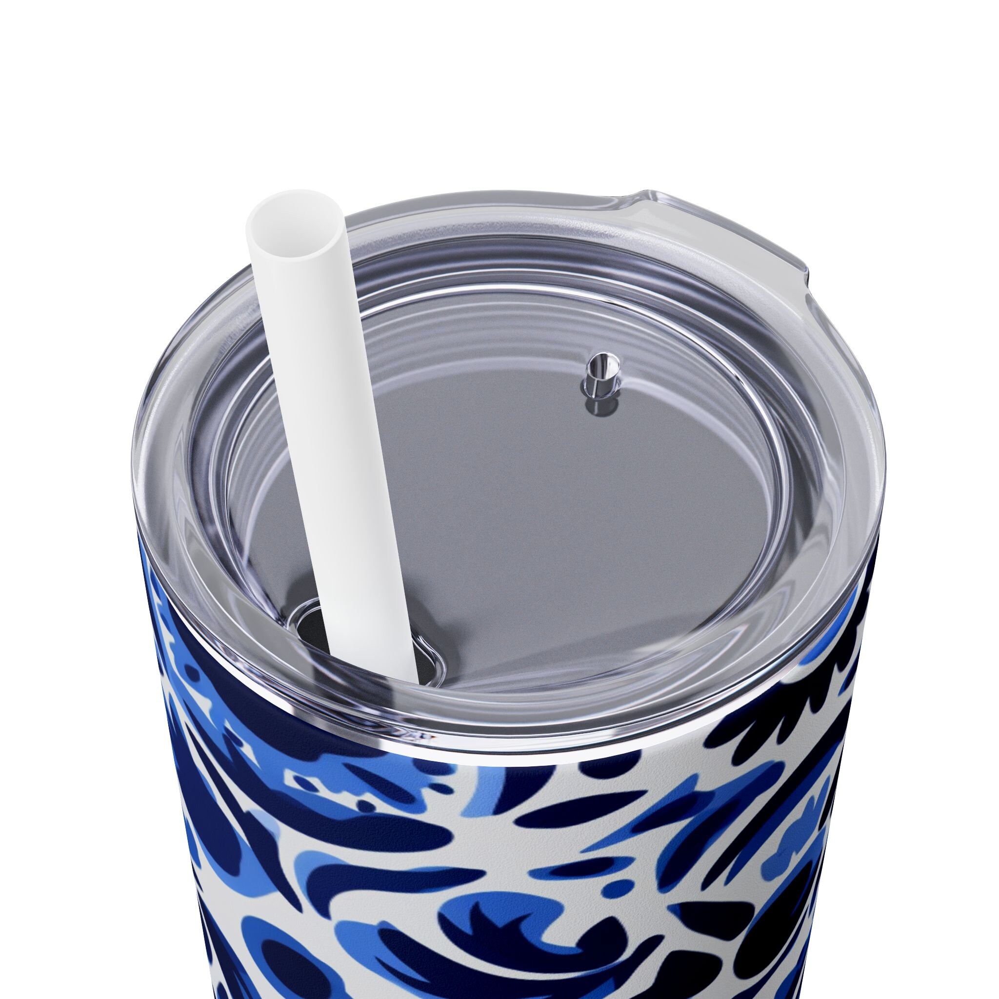 Elegant Blue Talavera Skinny Tumbler With Straw, 20oz. Mexican Inspired ...