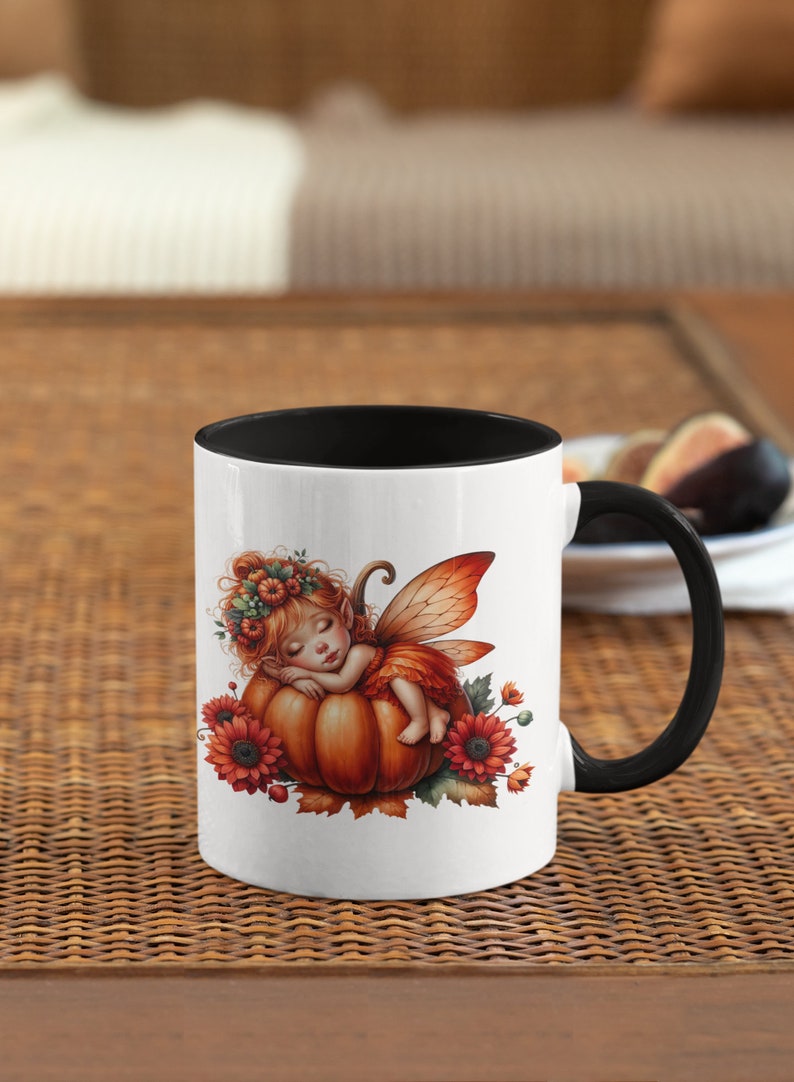 Fairy Sleeping on a Pumpkin Accent Coffee Mug, Magical Fairy Mug ...