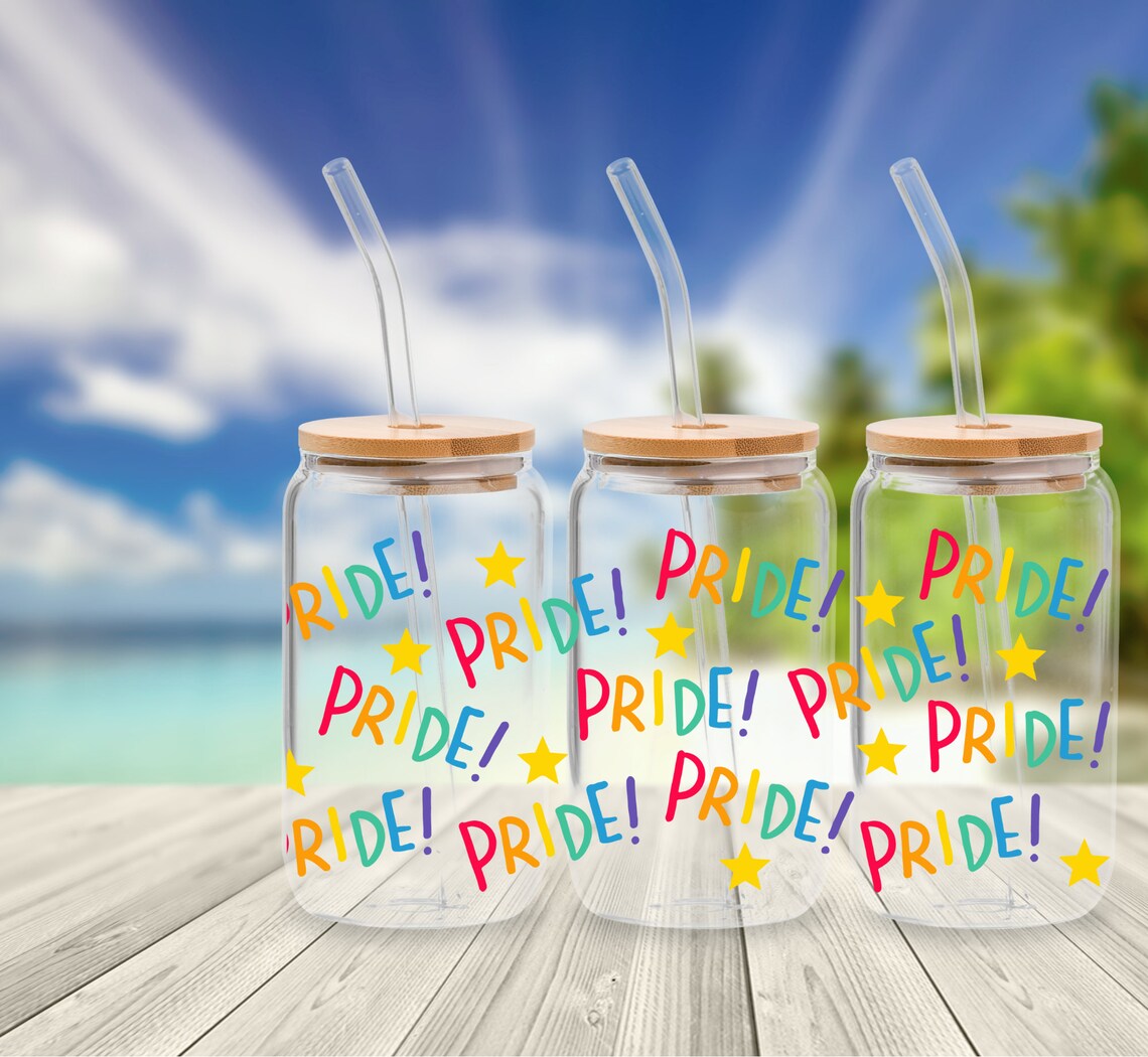 Pride 16 Oz Glass Can, LGBTQ Gifts, Personalized Rainbow Cup, Beer Can ...