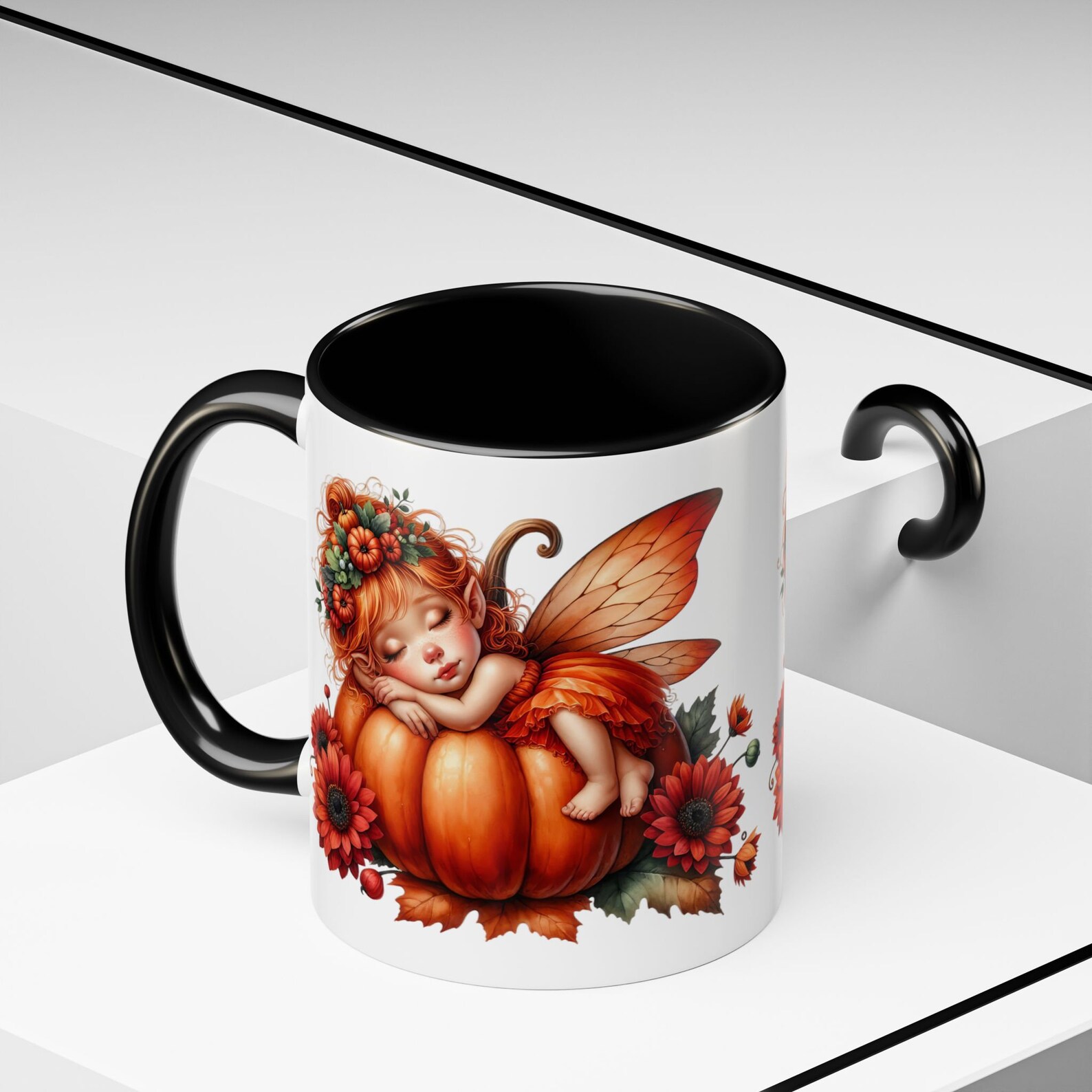 Fairy Sleeping on a Pumpkin Accent Coffee Mug, Magical Fairy Mug ...