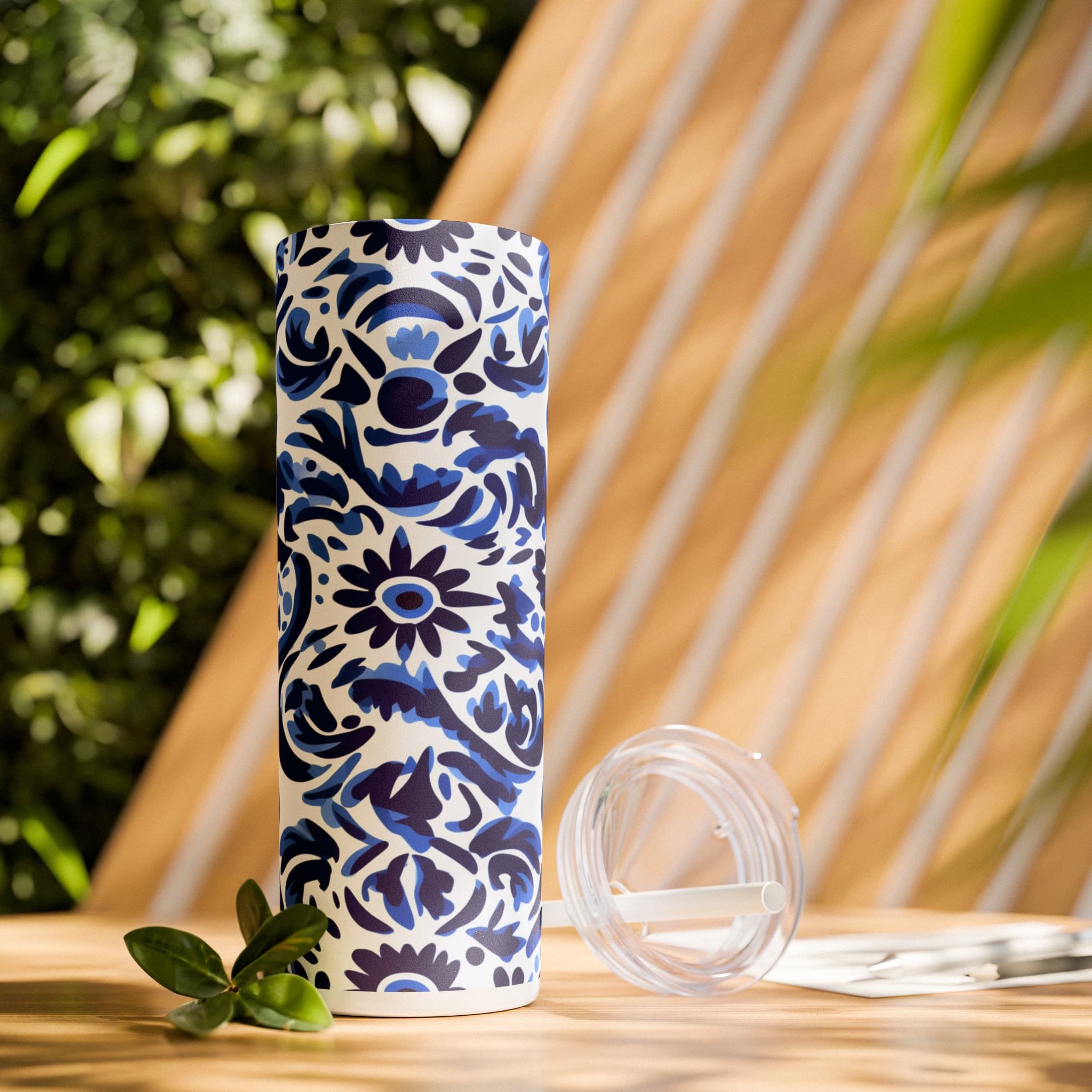 Elegant Blue Talavera Skinny Tumbler With Straw, 20oz. Mexican Inspired ...