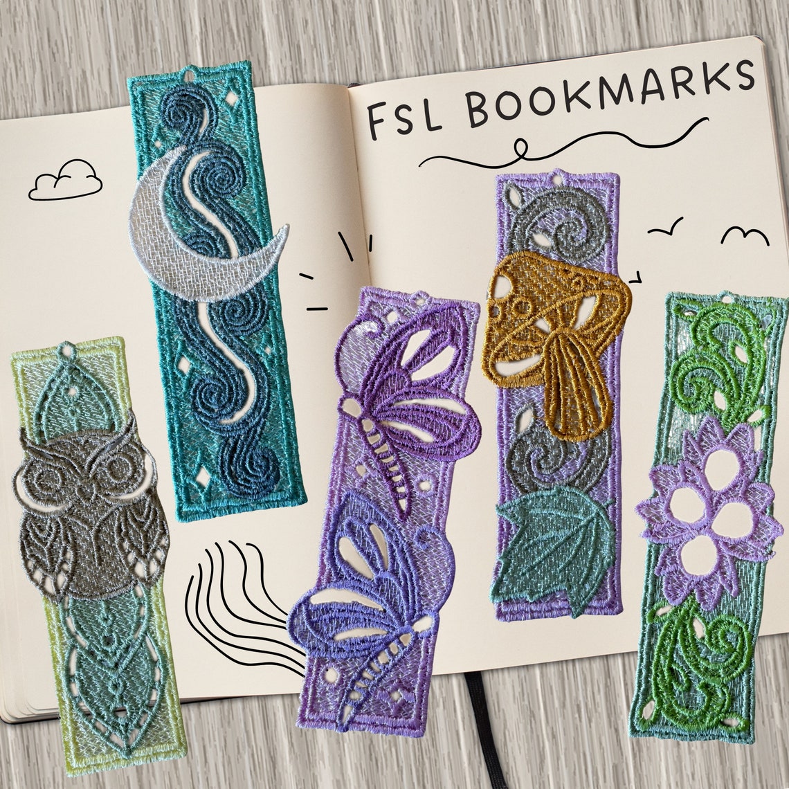 In the Hoop Free Standing Lace Bookmarks 5 Pack, Machine Embroidery ...