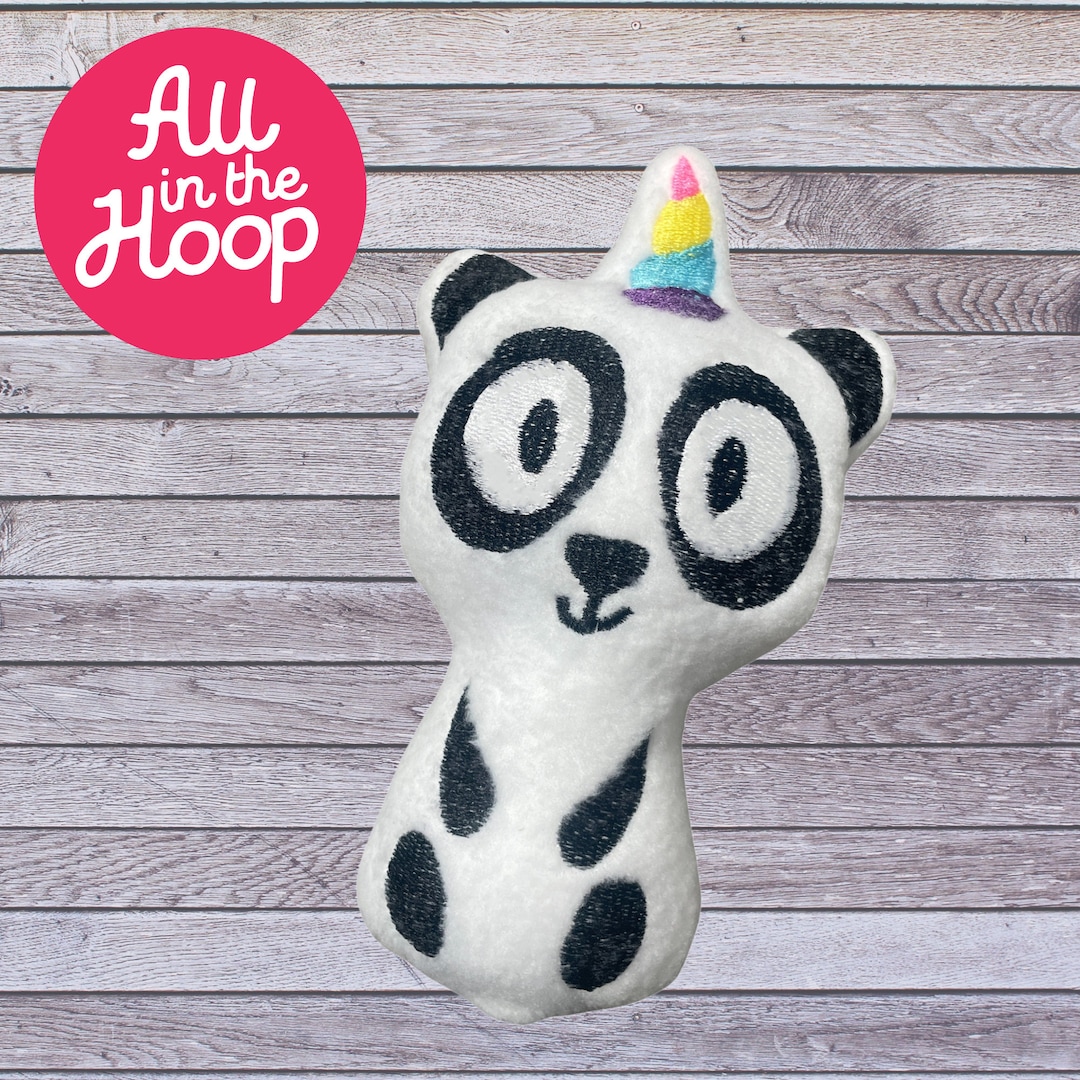 In the Hoop Panda Stuffed Animal With Unicorn Horn, Machine Embroidery ...