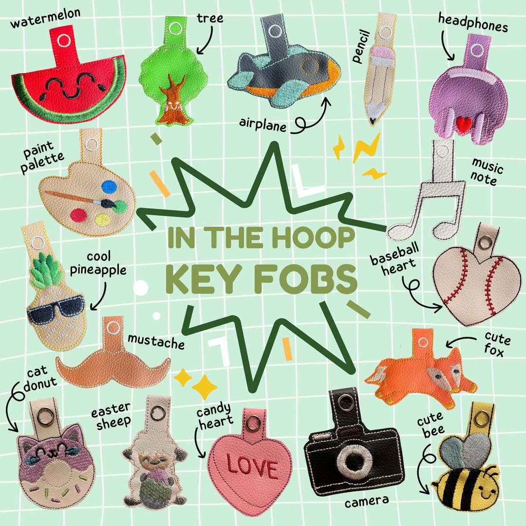 In the Hoop Key Fobs Pack of 16, Machine Embroidery Designs, Brother ...