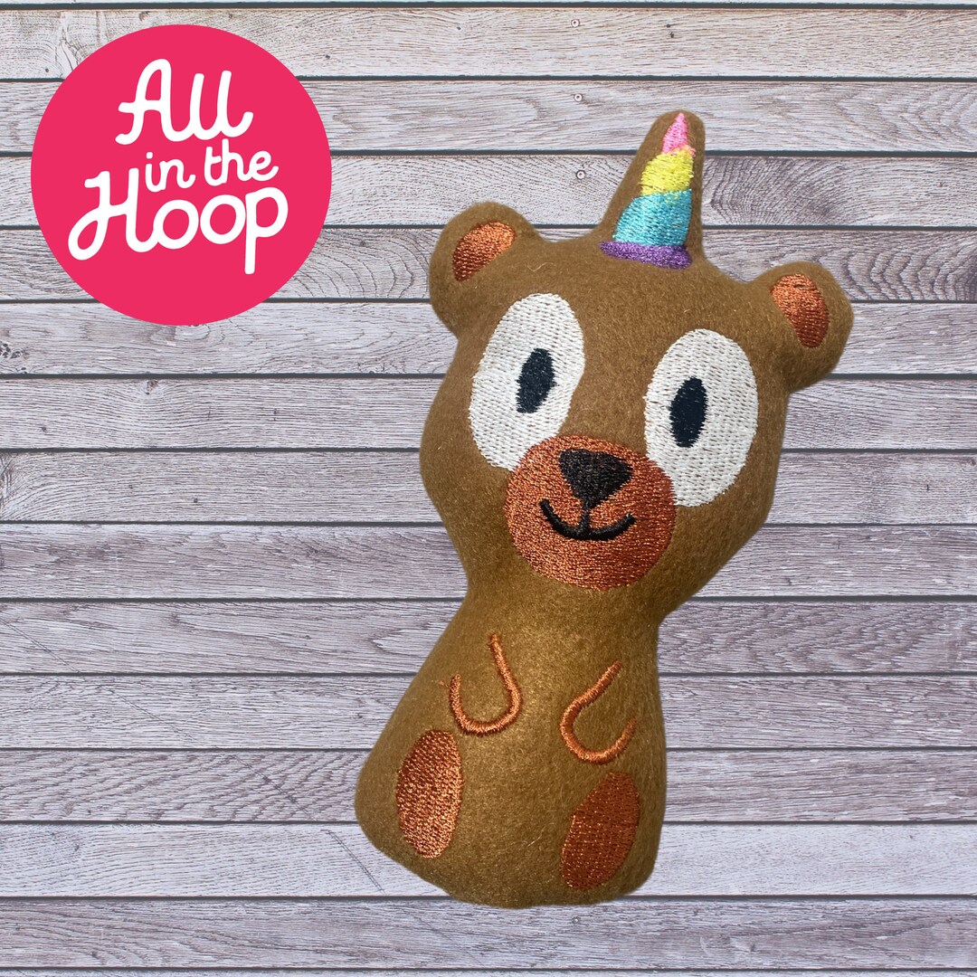 In the Hoop Bear Stuffed Animal With Unicorn Horn, Machine Embroidery ...