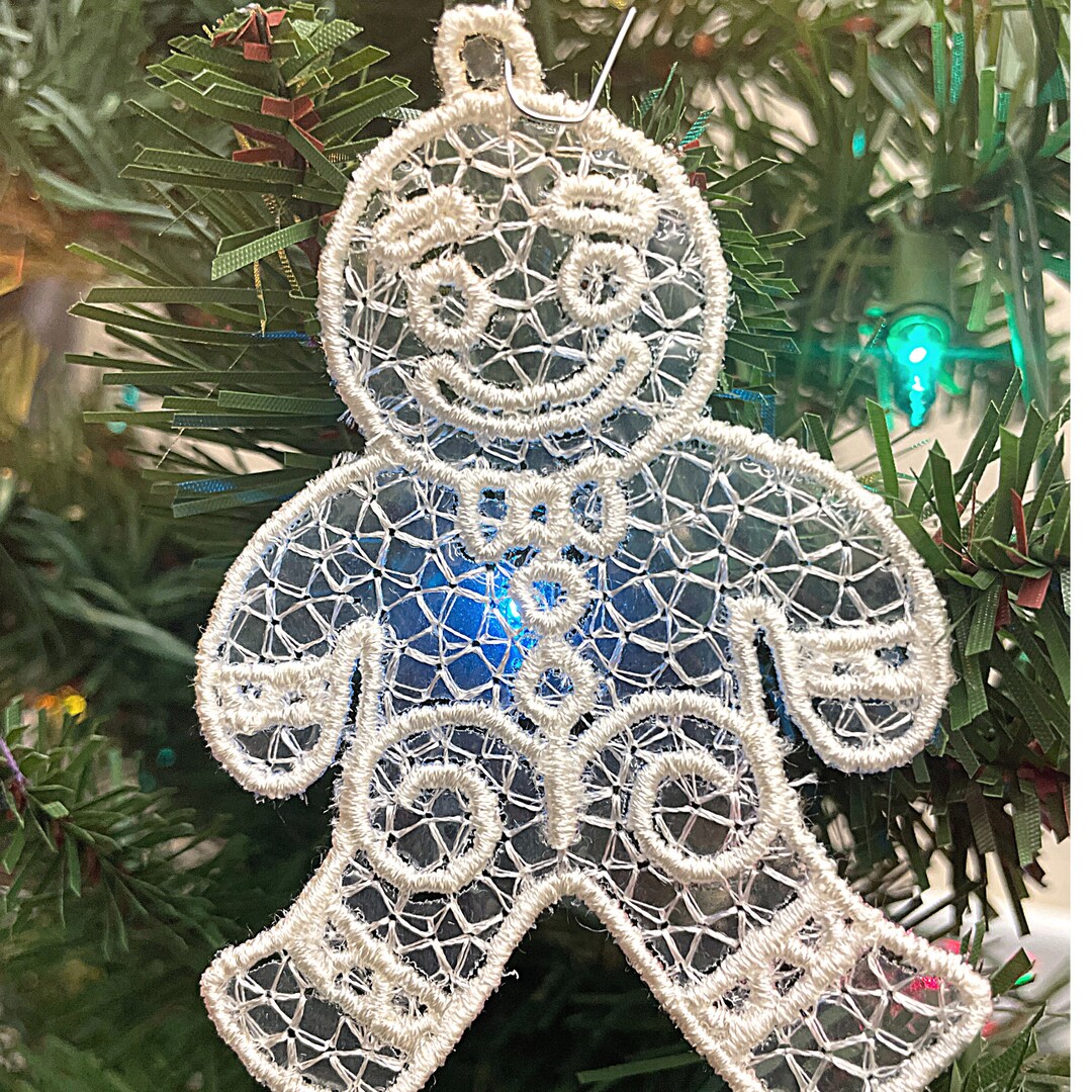 In the Hoop Gingerbread Man, Lace Christmas Ornament Machine Embroidery ...