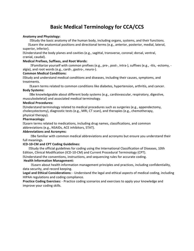 CCA/CCS Medical Terms - Etsy