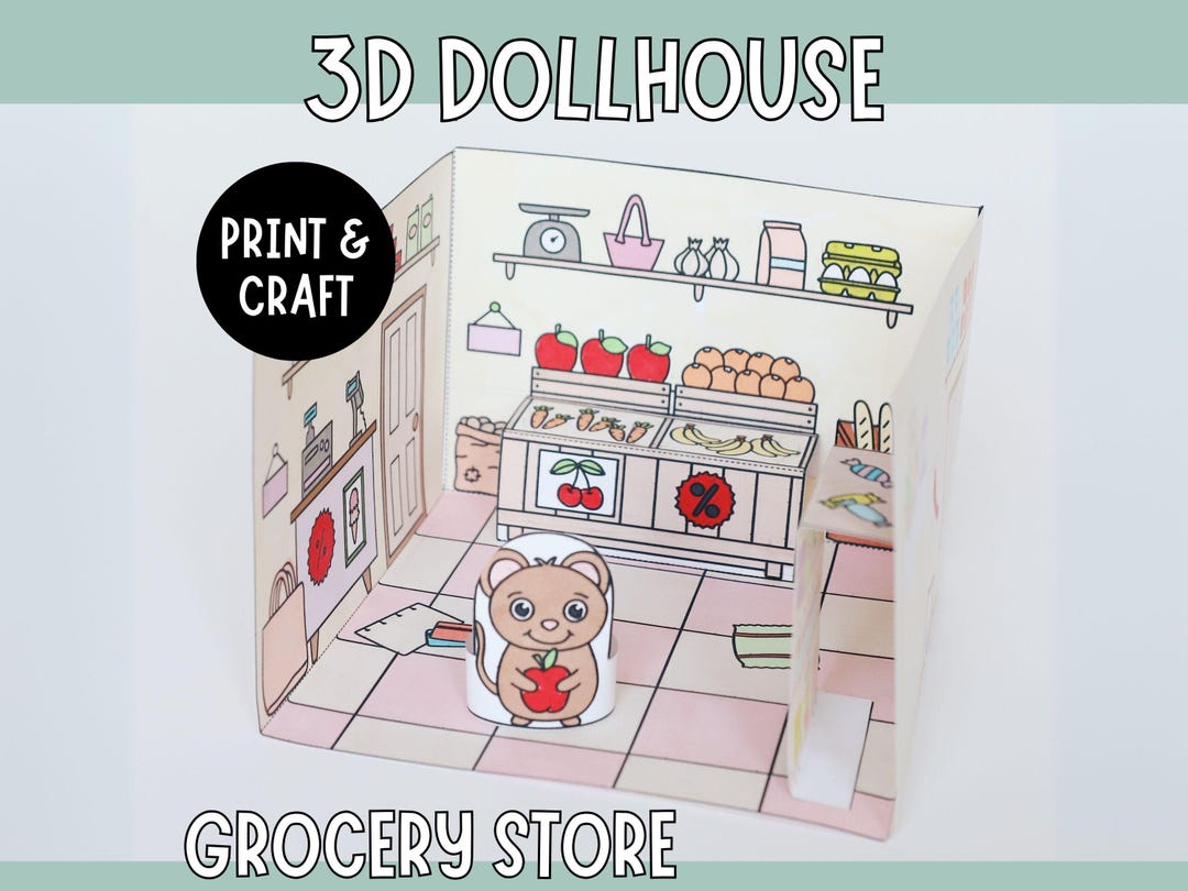 Grocery Room for 3D Dollhouse - Printable Paper Craft With a Figure - Etsy