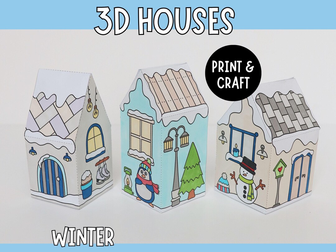 Winter House 3D Paper Craft - Printable Coloring Activity for Kids ...