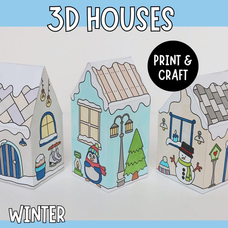 3d Winter Paper Houses - Etsy