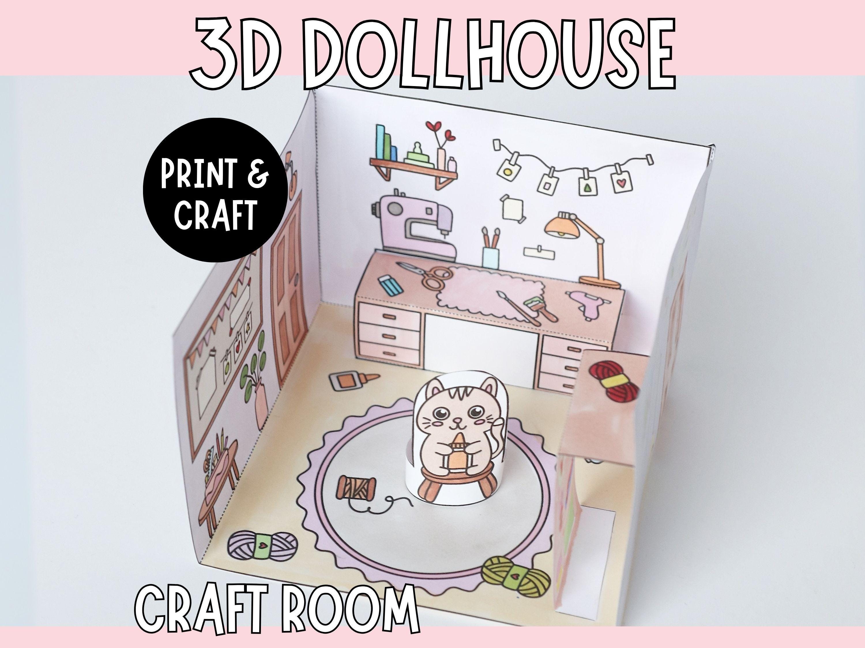 Craft Room for 3D Dollhouse - Printable Paper Craft With Cat Figure - Etsy