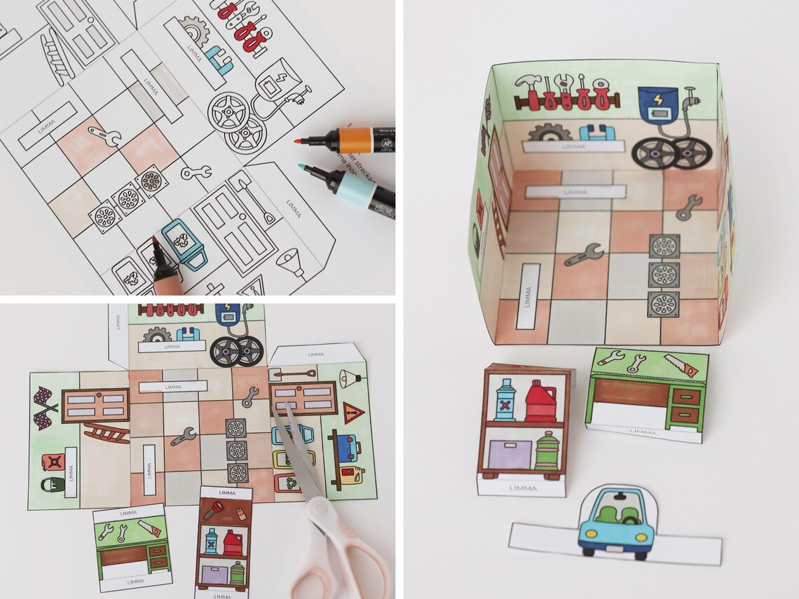Garage for 3D Dollhouse - Printable Paper Craft With Car Figure - Etsy