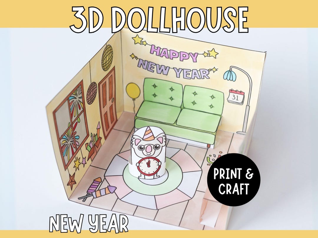 New Year’s Room for 3D Dollhouse - Printable Paper Craft With Figure - Etsy