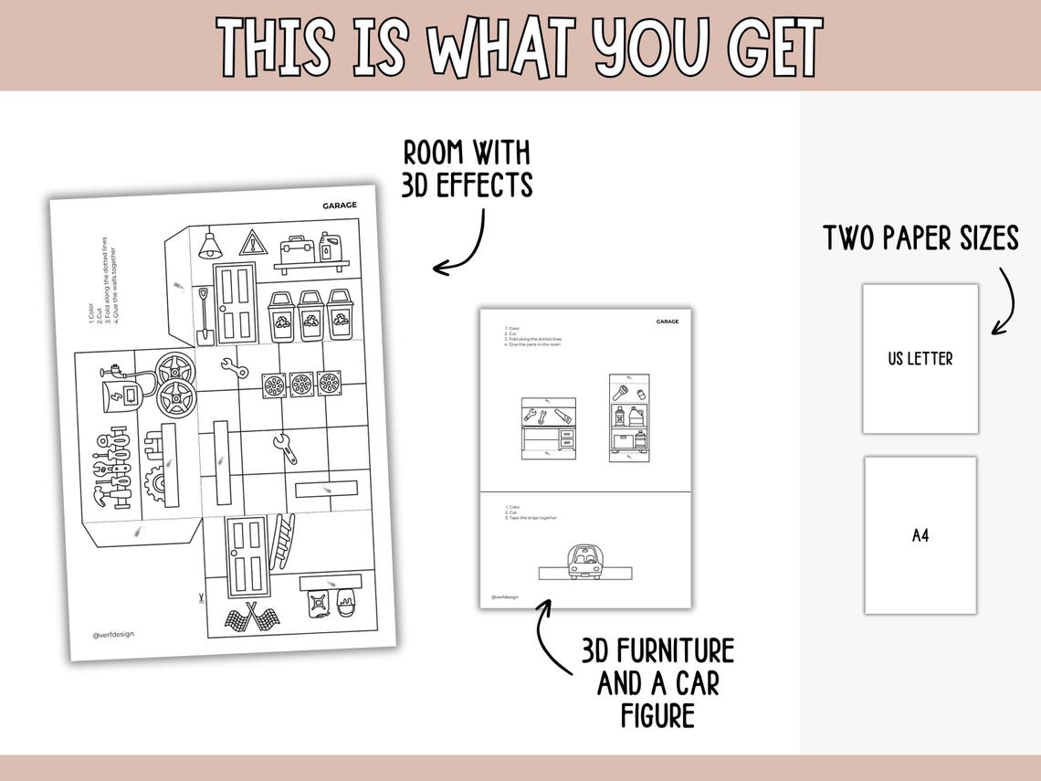 Garage for 3D Dollhouse - Printable Paper Craft With Car Figure - Etsy