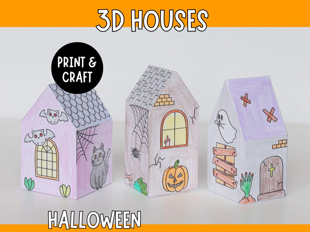 Haunted Halloween Houses 3D Paper - Printable Paper Craft Activity for ...