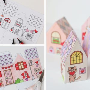 Valentine's Day 3D Paper Craft Houses - Printable DIY Activity for Kids ...