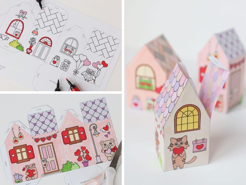 Valentine's Day 3D Paper Craft Houses - Printable DIY Activity for Kids ...