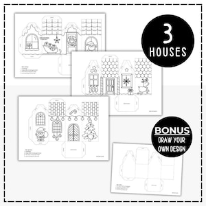 Christmas Holiday Houses Paper Craft Activity Printable Coloring Page ...