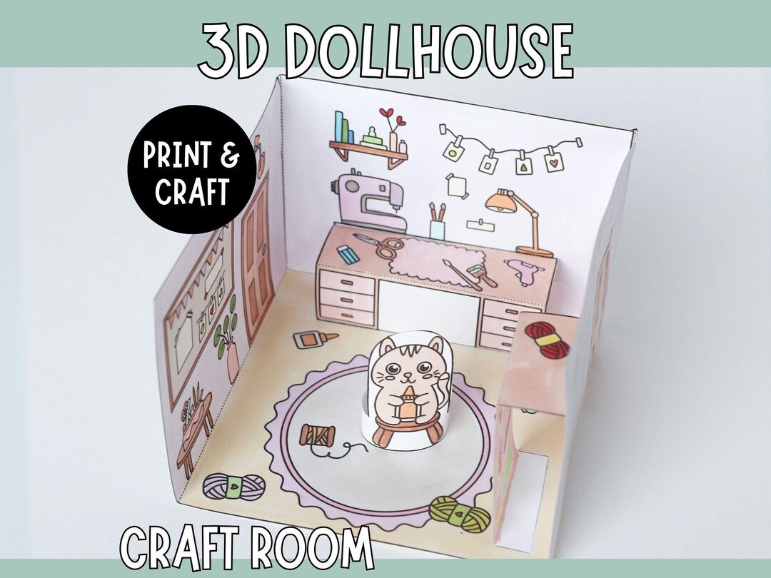 Craft Room for 3D Dollhouse - Printable Paper Craft With Cat Figure - Etsy