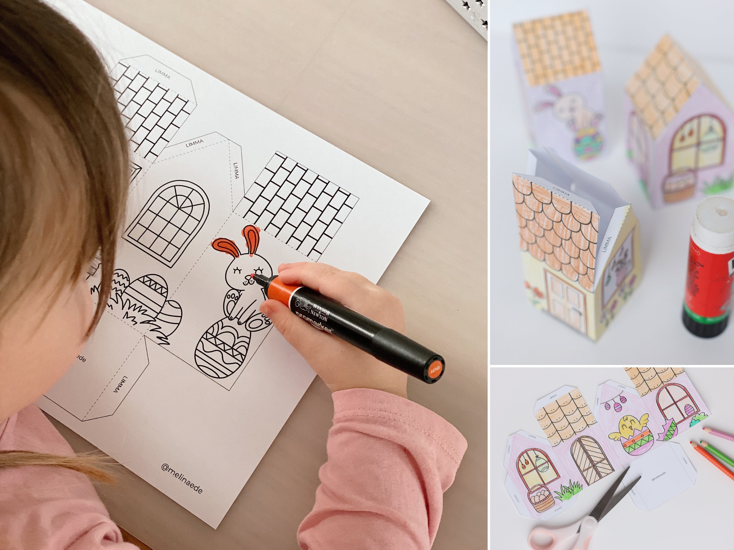 Easter Houses Paper Craft Activity Printable Coloring Page for Kids - Etsy