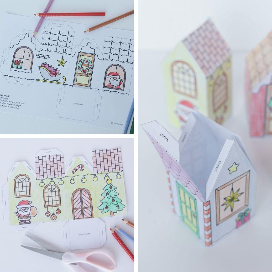 Christmas Holiday Houses Paper Craft Activity Printable Coloring Page ...