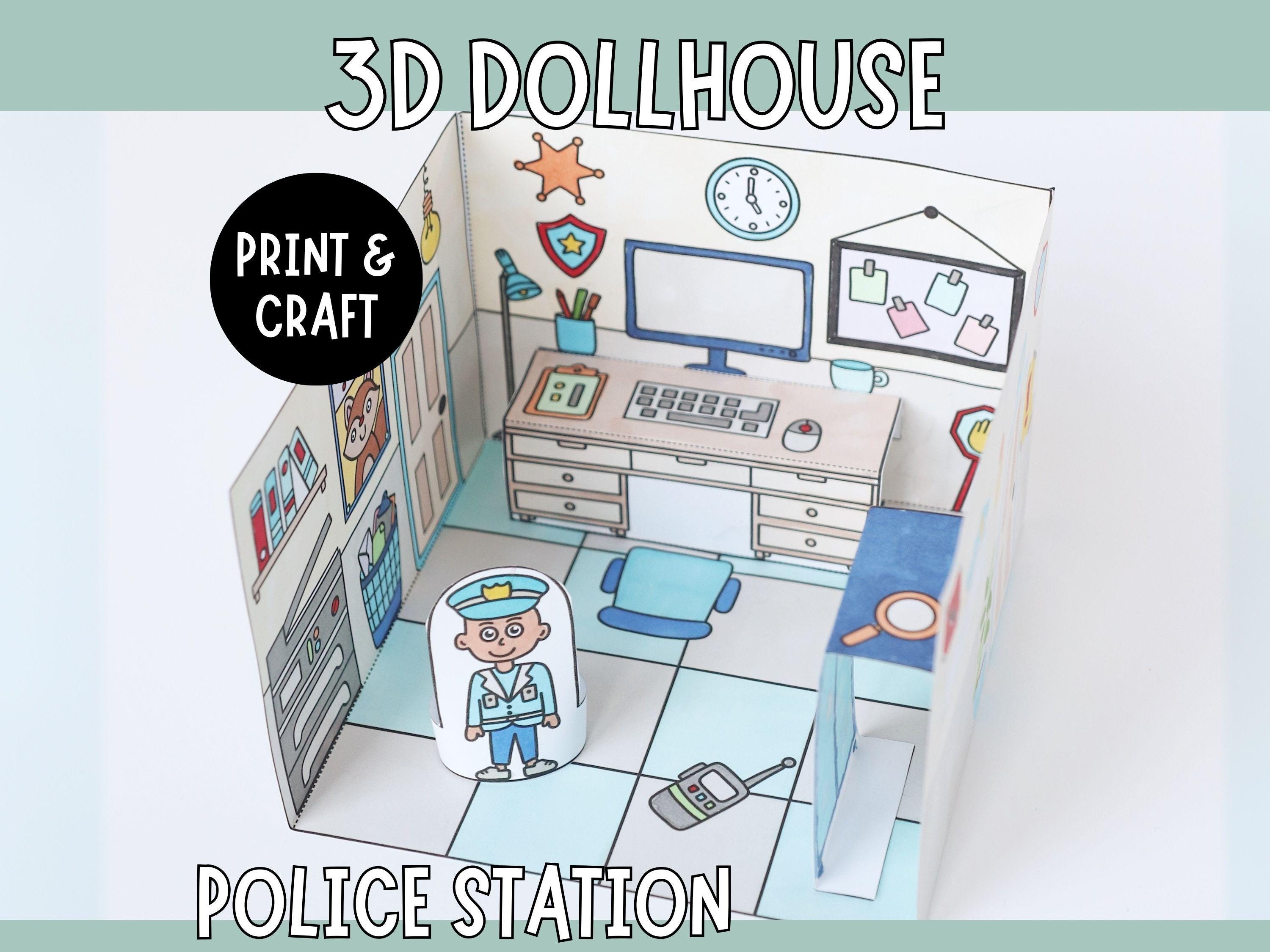 Police Station for 3D Dollhouse - Printable Paper Craft With Police ...
