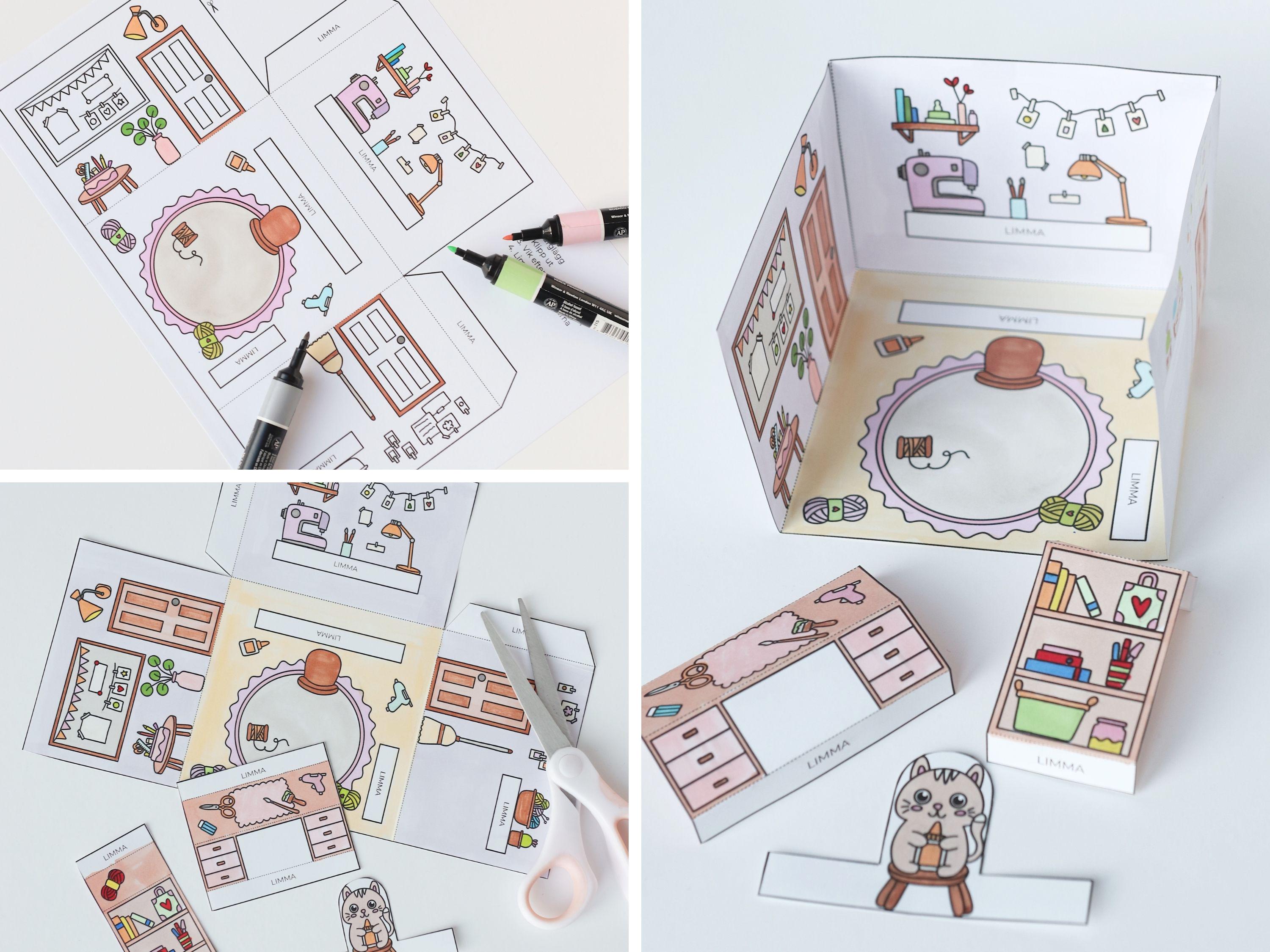 Craft Room for 3D Dollhouse - Printable Paper Craft With Cat Figure - Etsy