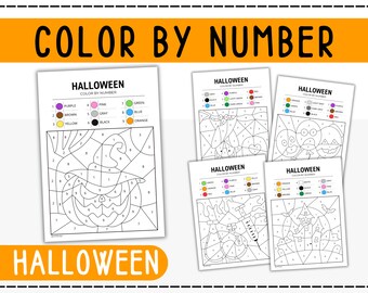 Halloween Color by Number Pages in Spanish for Kids - Etsy
