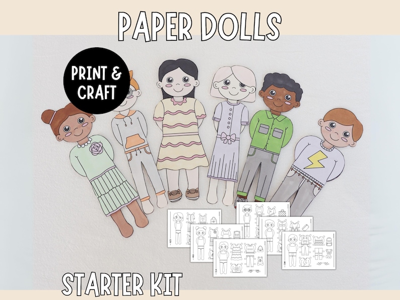 Paper Doll Starter Kit – Printable Craft With 6 Dolls, Clothes & Props ...
